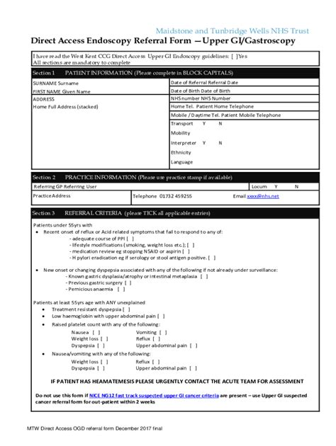 Fillable Online Direct Access Endoscopy Referral Form Upper Gi