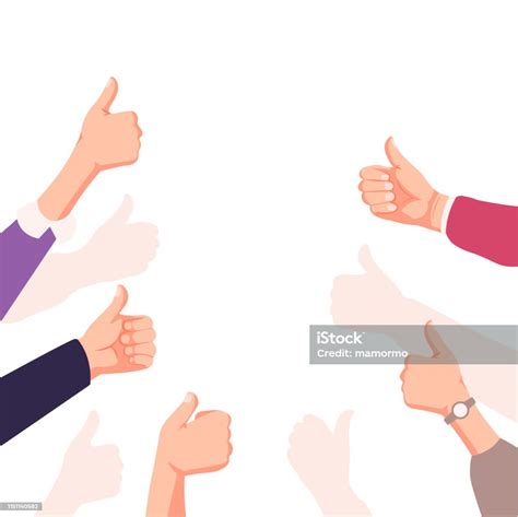 많은 사람들이 승자를 축 하 하 고 자신의 엄지 손가락을 들고 벡터 그림에 고립 된 흰색 개념에 대한 스톡 벡터 아트 및 기타 이미지 개념 긍정적인 감정 표현 남자