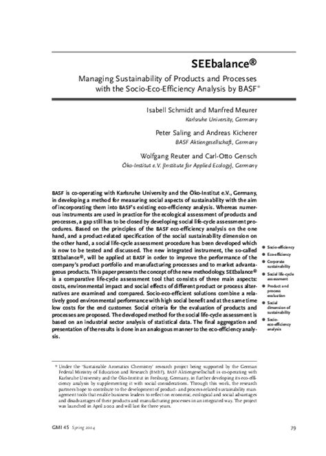 Pdf Managing Sustainability Of Products And Processes With The Socio Eco Efficiency Analysis
