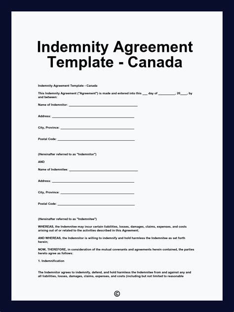 Indemnity Agreement Template Canada