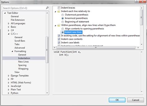 Visual Studio C Parameter Indentation Stack Overflow