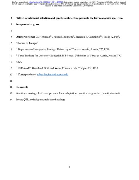 Pdf Correlational Selection And Genetic Architecture Promote The Leaf Economics Spectrum In A