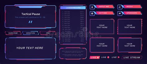 Stream Overlay Mmo Game Menu Neon Space Ui Frames Stock Vector Illustration Of Interface