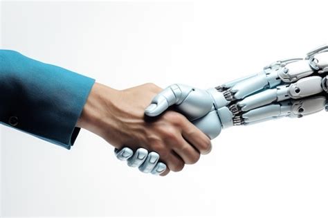Premium Photo A Handshake Between A Robot Hand And A Human Hand Generative AI