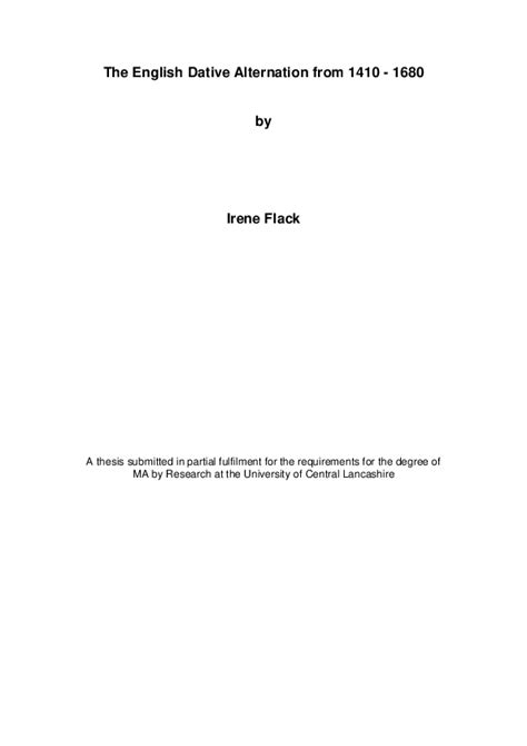 Pdf The English Dative Alternation From 1410 1680