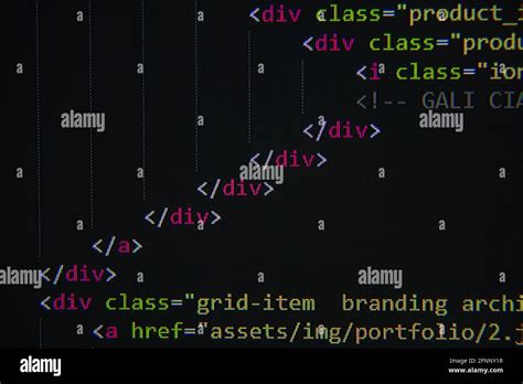 Div Html Tags On Monitor Building Webpage Stock Photo Alamy