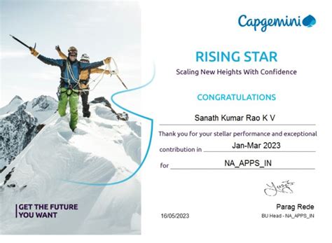 Sanath Kumar Rao K V On Linkedin I Am Glad To Share That I Was Awarded With Rising Star For 1st
