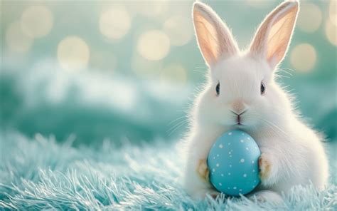 Download Easter Bunny Fluffy White Rabbit Easter Blue Easter Eggs