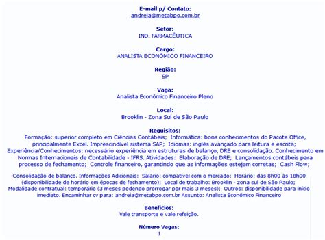 Analista Econômico Financeiro Pleno Ind Farmacêutico