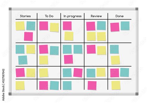 Scrum Task Board Work Process Whiteboard With Sticker Note Vector