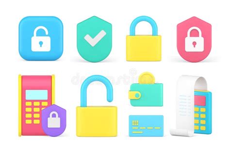 Banking Protect Payment Storage Savings Investment Safety Verification Access Set 3d Icon Vector