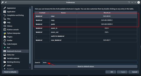 spyder terminal clipboard not working with ctrl c ctrl v ctrl x