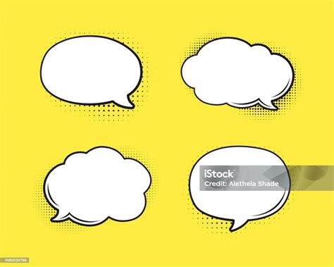 노란색 배경에 검은색 하프톤 그림자가 있는 복고풍 빈 만화 말풍선 벡터 일러스트레이션 텍스트 프레임 빈티지 디자인 팝 아트