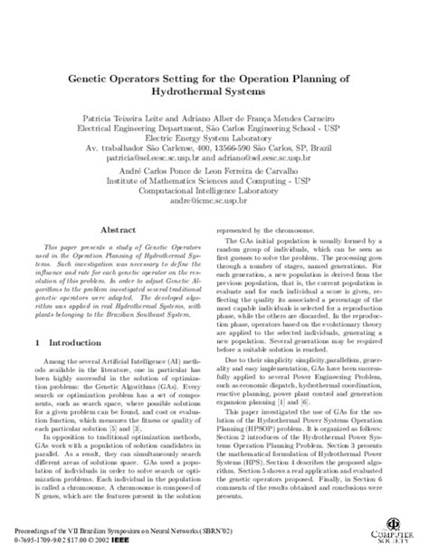 Pdf Genetic Operators Setting For The Operation Planning Of Hydrothermal Systems