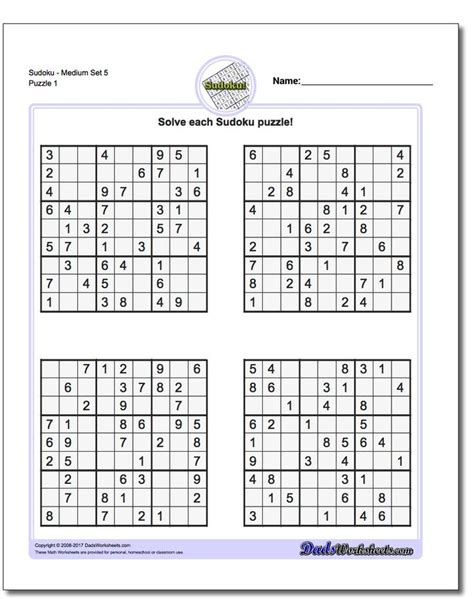 Printable Medium Sudoku Dadsworksheets Puzzles Sudoku