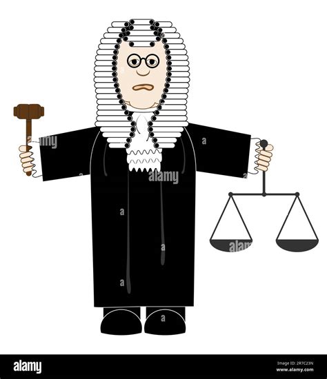 vector illustration cartoon judge in robes and a wig with a judges ...