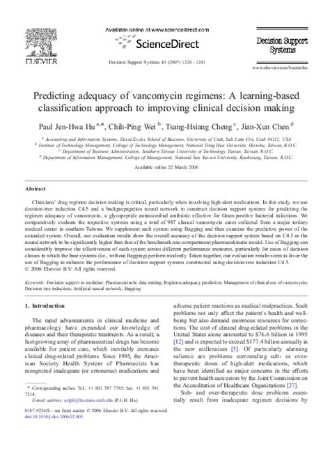 Pdf Predicting Adequacy Of Vancomycin Regimens A Learning Based