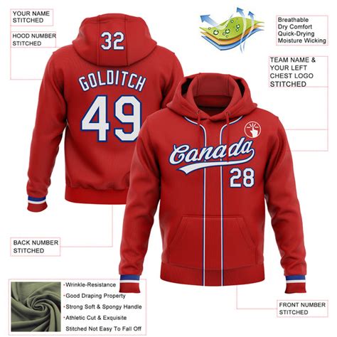Custom Baseball Hoodie Sports Pullover Sweatshirt Hoodie Stitched Red