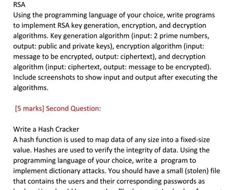 Solved Rsa Using The Programming Language Of Your Choice