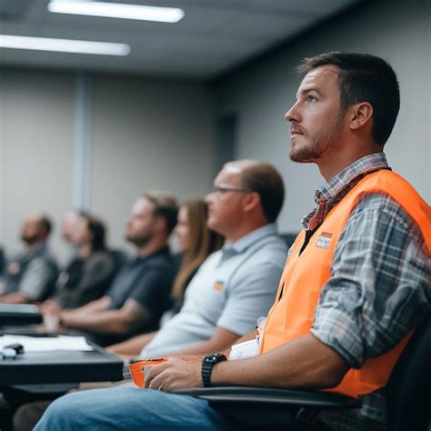 A Visual Of A Safety Training Seminar With Employees Listening To A