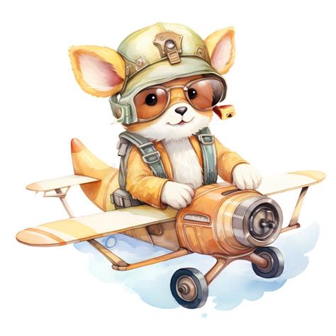 Cute Funny Fox Vintage Plane Clipart Illustration Ai Generative Stock