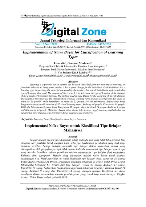 PDF Implementation of Naïve Bayes for Classification of Learning Types
