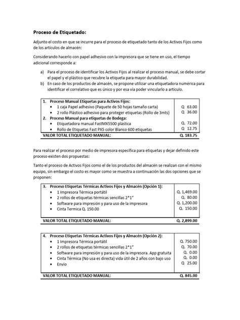 Costo Por Etiquetado Pdf