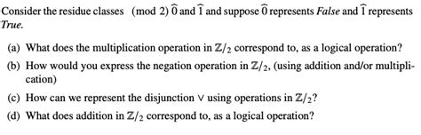 Consider The Residue Classes Mod20 And 1 And