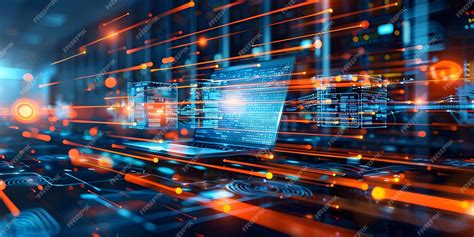 Premium Photo Cto Managing D Data Center With Laptop Servers And Digital Information Flow