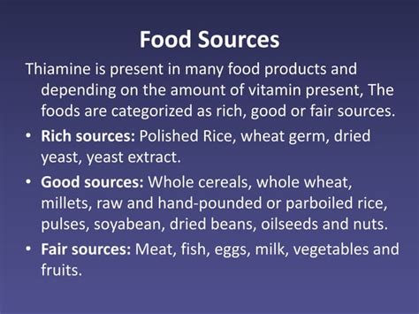 Vitamin B1 Thiamine Functions Food Sources And Deficiency Ppt