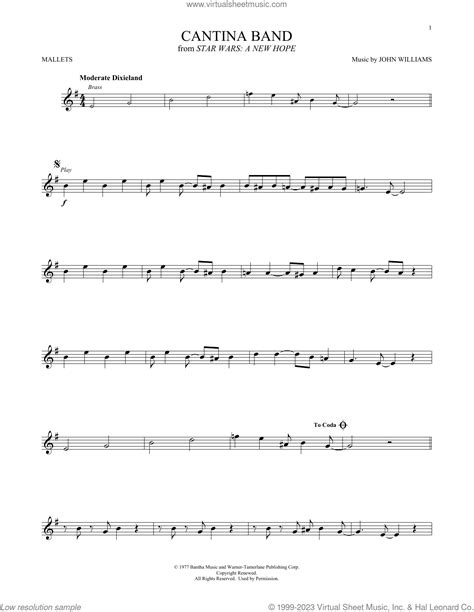 Cantina Band From Star Wars A New Hope Sheet Music For Mallet Solo