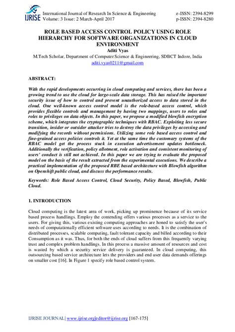 Pdf Role Based Access Control Policy Using Role Hierarchy For Software Organizations In Cloud