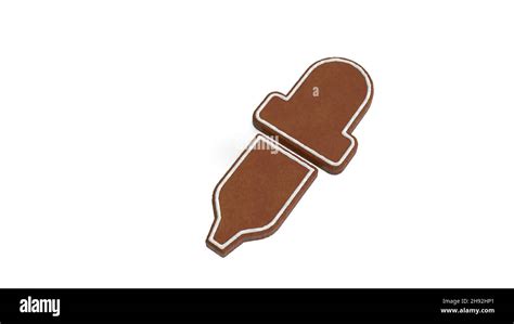 3d Rendering Of Gingerbread Cookie In Shape Of Symbol Of Medical Eye Dropper Isolated On White