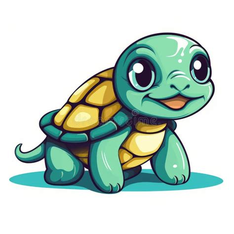 Cute Cartoon Turtle Vector Illustration Isolated On White Background