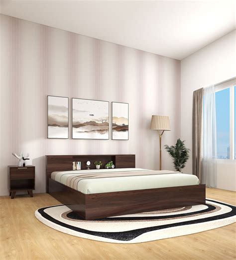 Buy Hoshi King Size Bed With Box And Headboard Storage In Walnut