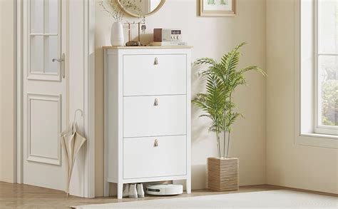 Homcom Shoe Cabinet For Entryway Narrow Shoe Storage Cabinet With 3