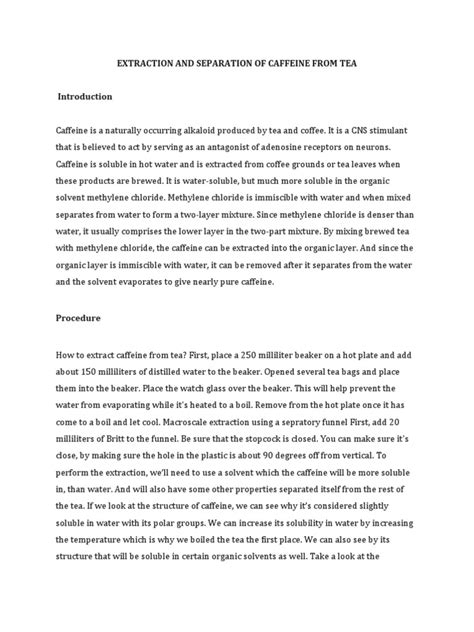 Caffeine Extraction From Tea Guide Pdf Caffeine Solubility