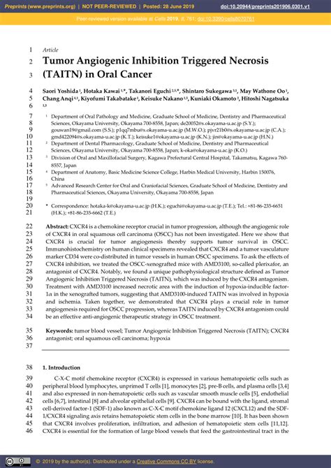 Pdf Tumor Angiogenic Inhibition Triggered Necrosis Taitn In Oral Cancer