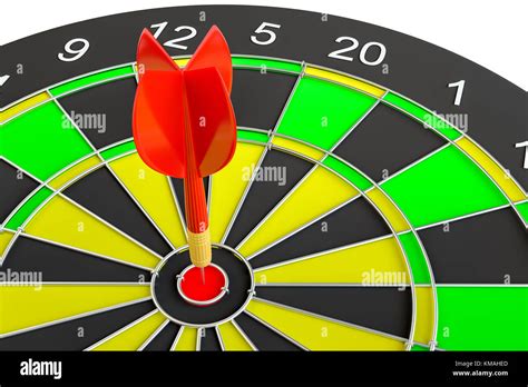 Close Up Red Dart Arrow On Center Of Dartboard Stock Photo Alamy
