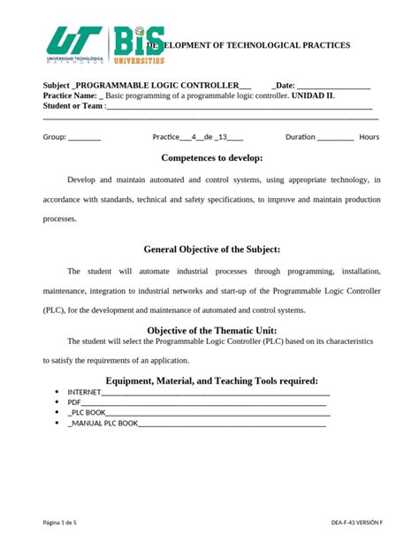 Dea F 43f Practice 4 Basic Prog Of A Progra Logic Contr 2024 Pdf Programmable Logic
