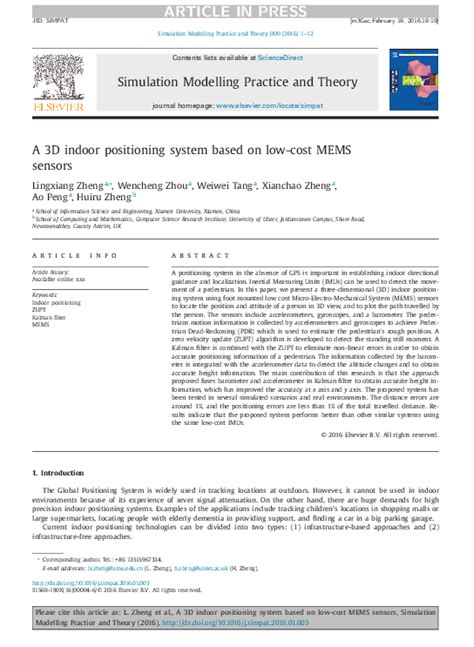 Pdf A 3d Indoor Positioning System Based On Low Cost Mems Sensors