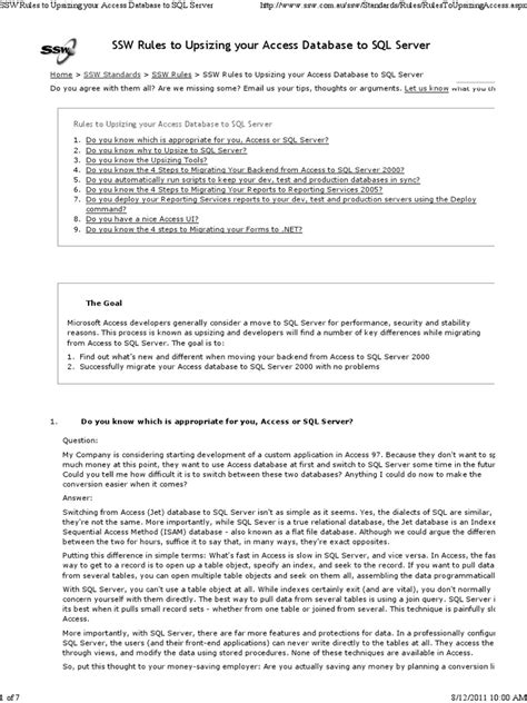 Ssw Rules To Upsizing Your Access Database To Sql Server Pdf