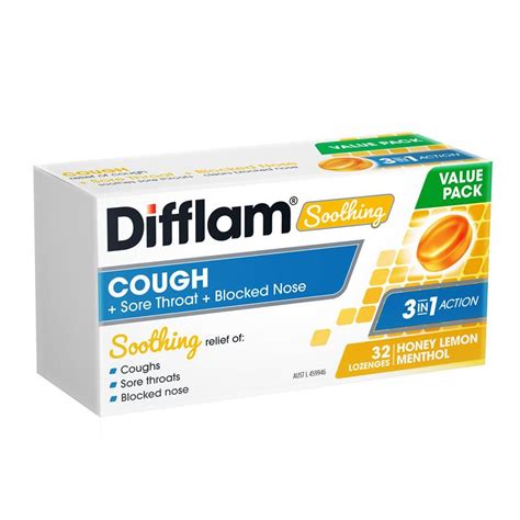 Buy Difflam Soothing Cough Sore Throat Blocked Nose Honey Lemon 32 Lozenges Online At