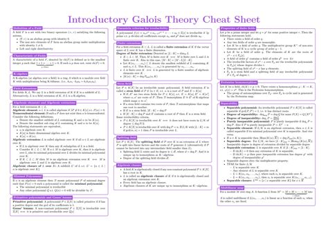 Solution Galois Theory Cheat Sheet Studypool
