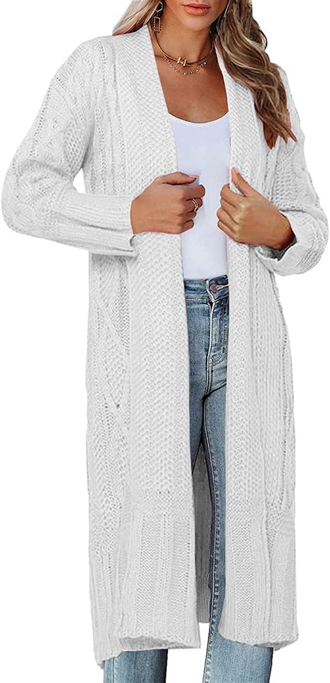 Yesfashion Womens Long Sleeve Cable Knit Open Front Long Cardigan