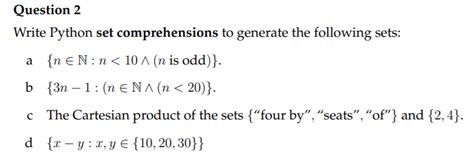 Solved Question 2 Write Python Set Comprehensions To
