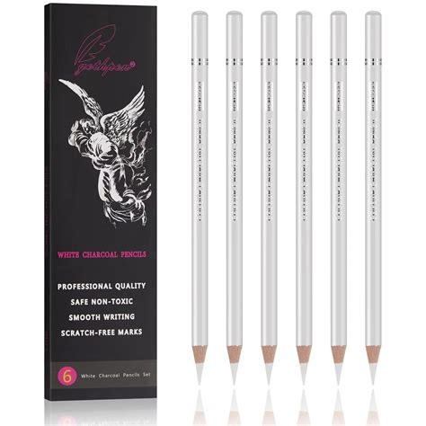 Gethpen Professional White Charcoal Pencils Set 6 Piece Sketch