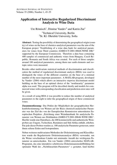 Pdf Application Of Interactive Regularized Discriminant Analysis To Wine Data