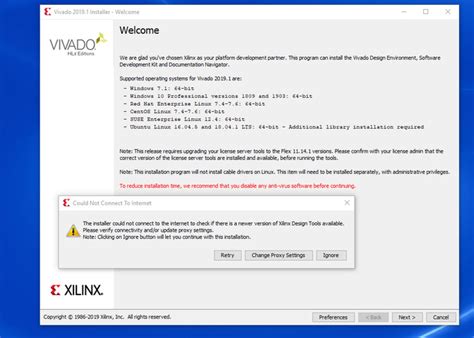 Failed In Installing Vivado 20191 Could Not Connect To The Internet