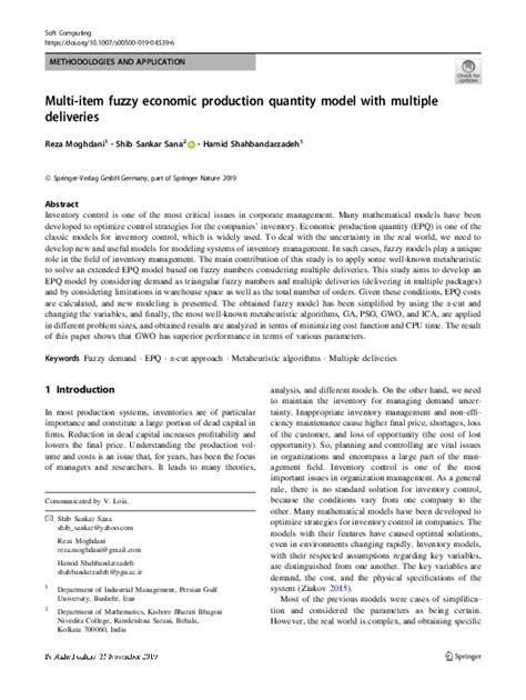 Pdf Multi Item Fuzzy Economic Production Quantity Model With Multiple Deliveries